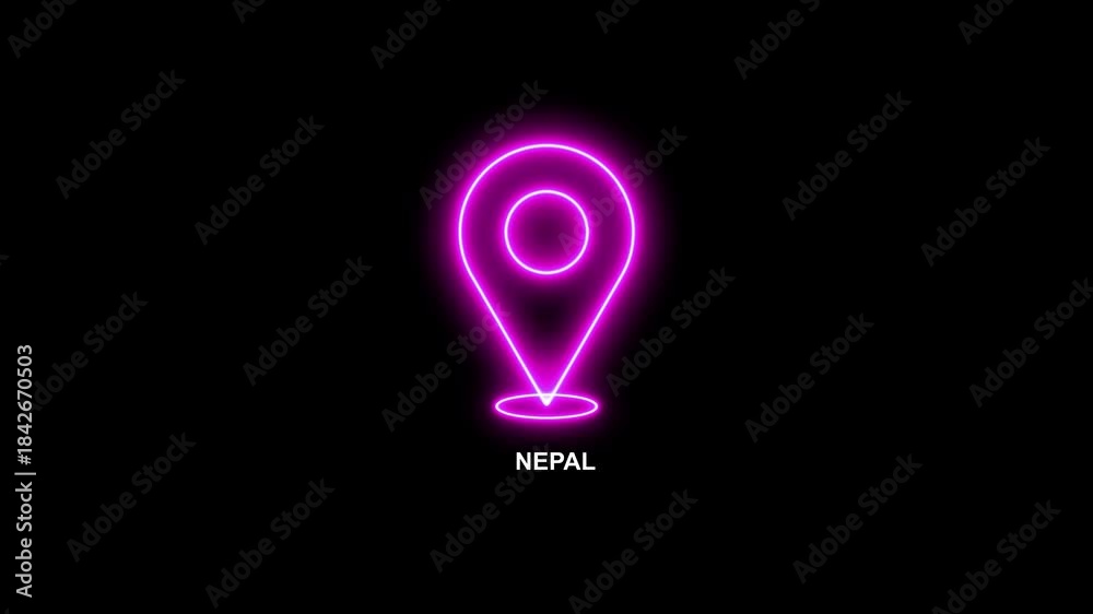 Neon Nepal GPS location tracking animation. 4K video. Glowing GPS Map ...