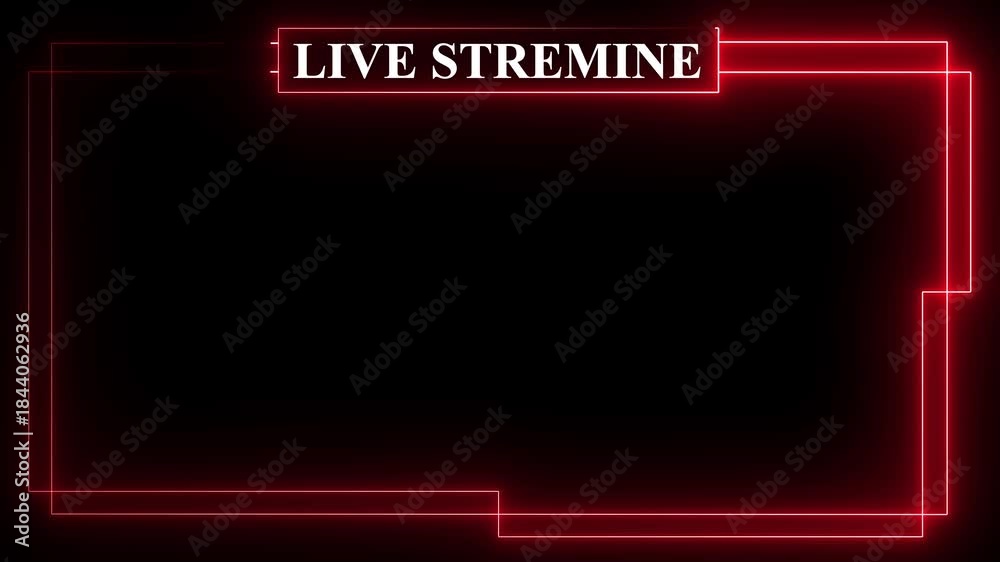 Neon box frame animation with live streaming text on black background ...