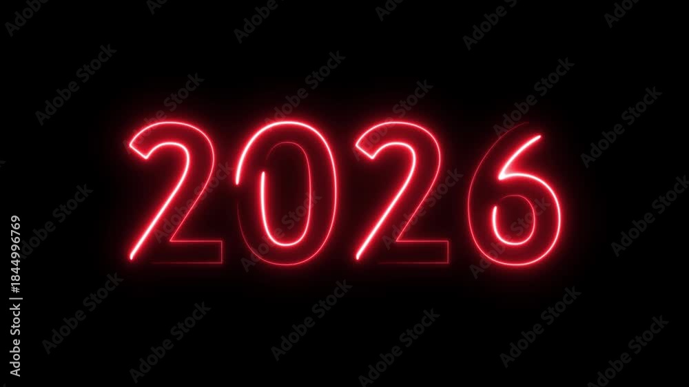 Neon Happy New Year 2026 animation, 2026 lighting up sequentially ...