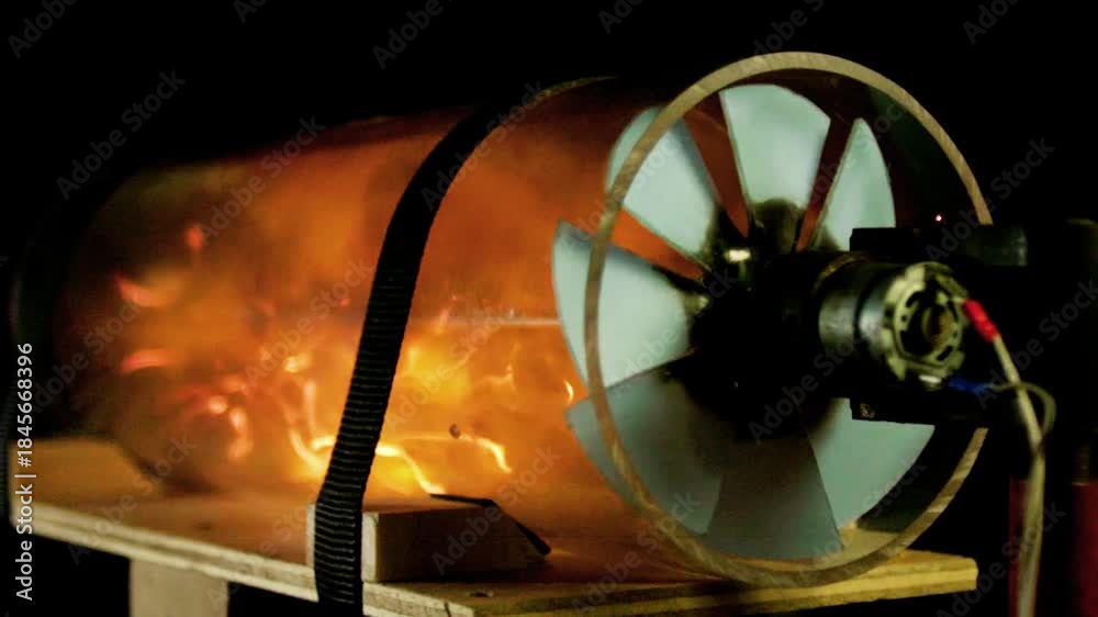 Working jet engine model shown in a phantom shot, displaying turbine ...