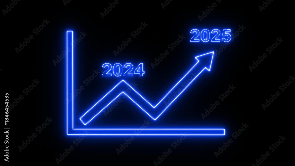 Neon Graph Showing Upward Trend from 2024 to 2025 Animation. A business ...