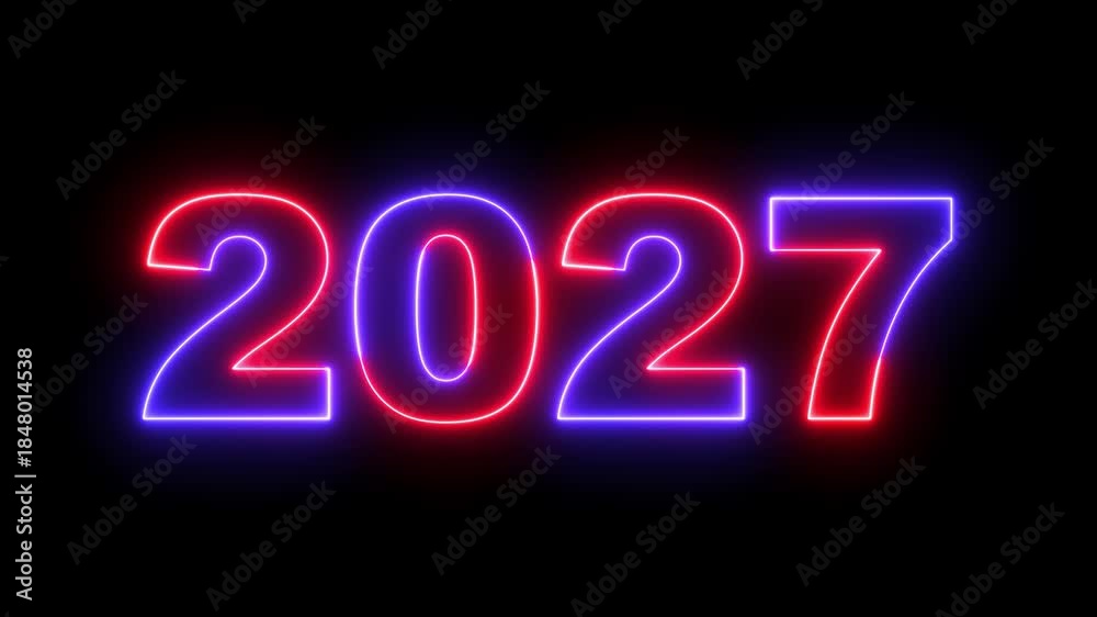Happy New year 2027. Welcome 2027. Double ton neon glowing animation ...