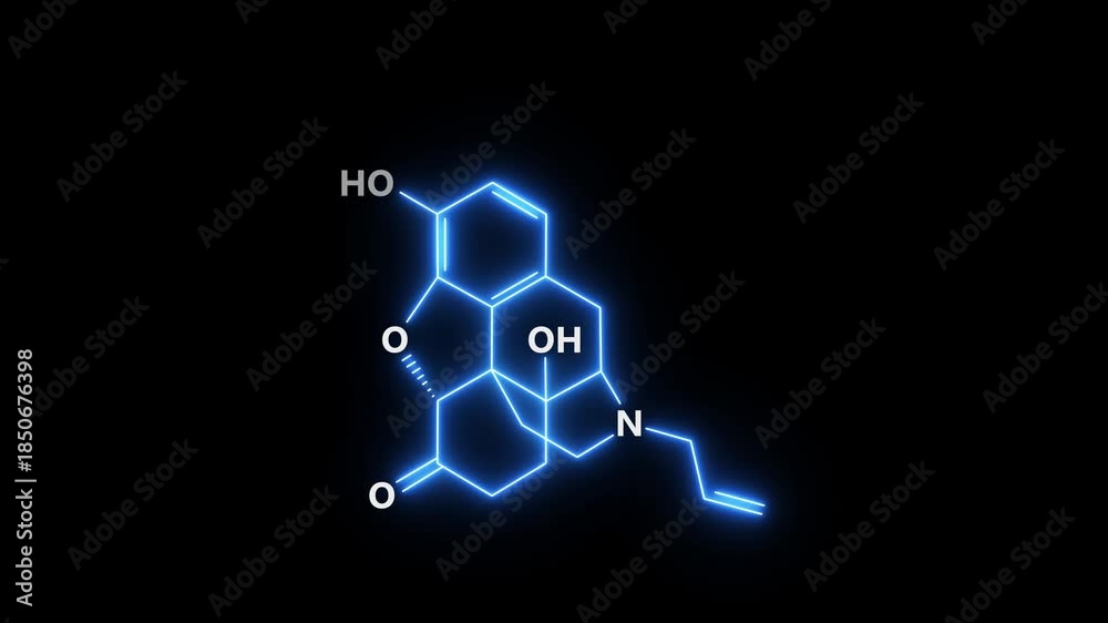 neon Naloxone chemical structure and formula on black Background ...
