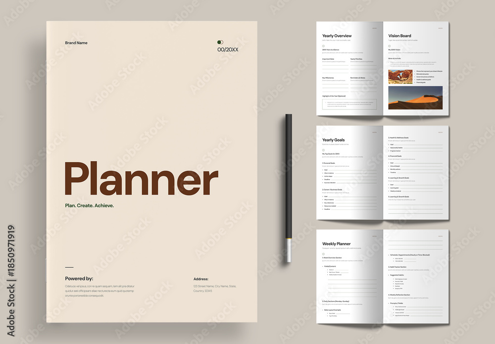 Modern Minimal Planner Book Layout Productivity Template Design Stock ...