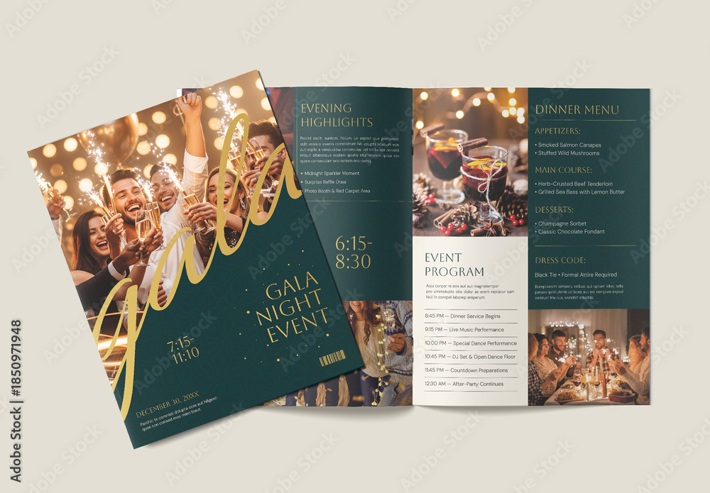 Elegant Gala Night Event Brochure and Menu Program Template Design ...