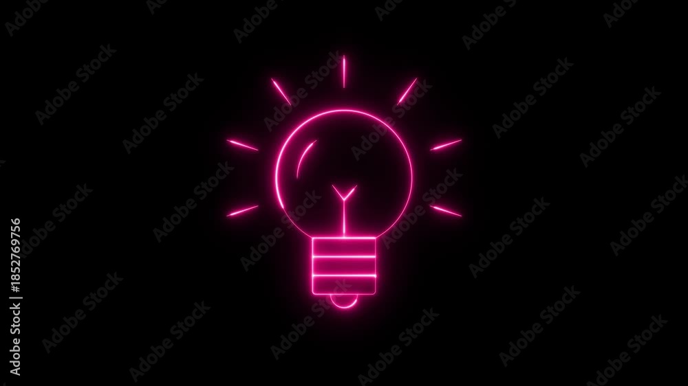 Looping neon pink lightbulb drawing animation on a minimal black ...