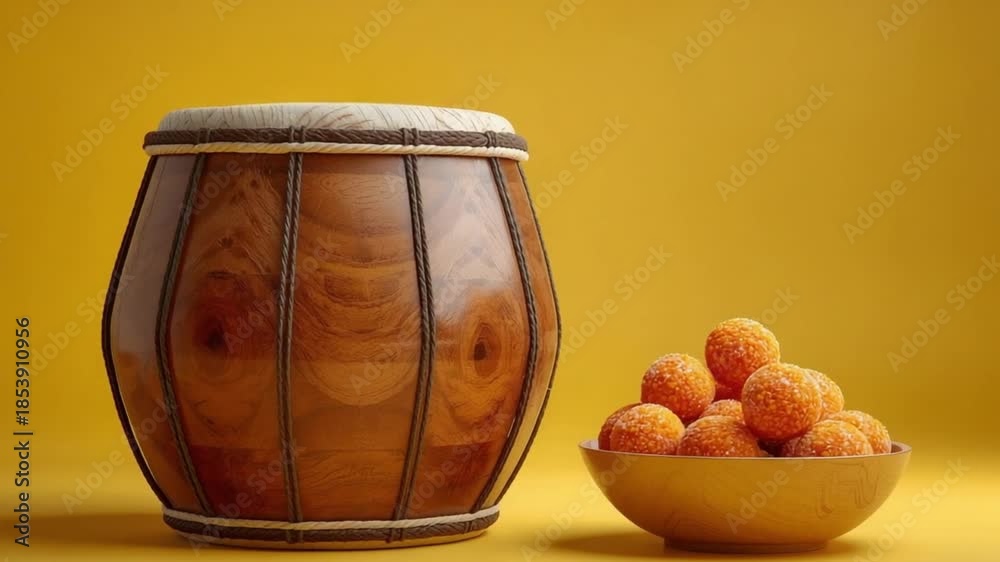 Punjabi Dhol Drum and Sweets Symbolizing Vaisakhi Festivities Stock ビデオ ...