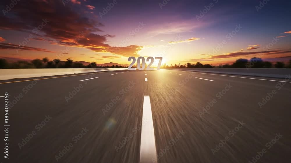 Happy New Year 2026 concept with road markings showing 2025 2026 and ...