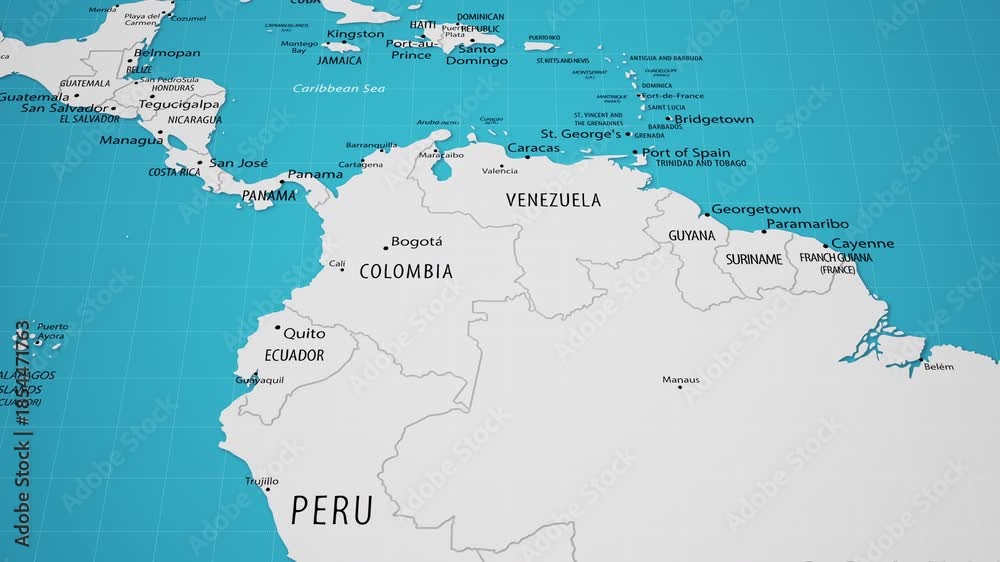 Animated map of South America with a smooth camera flyover. Stock Video ...