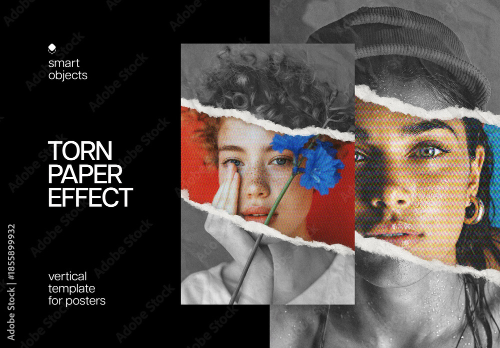 Halftone Torn Paper Poster Photo Effect Mockup Stock Template | Adobe Stock