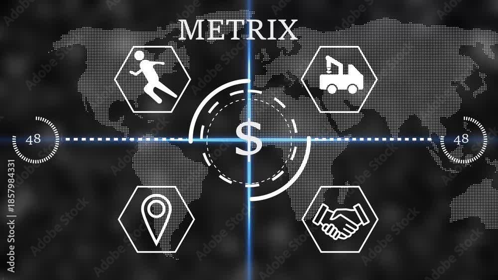 metrix Futuristic global business finance HUD interface with dollar ...