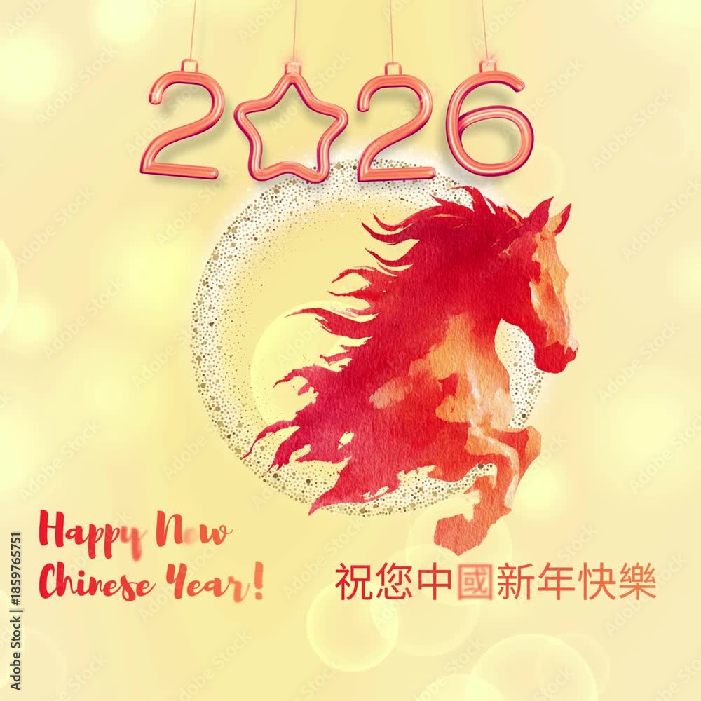 2026 new year card with fire horse; starting on februay 17th 2026 happy ...