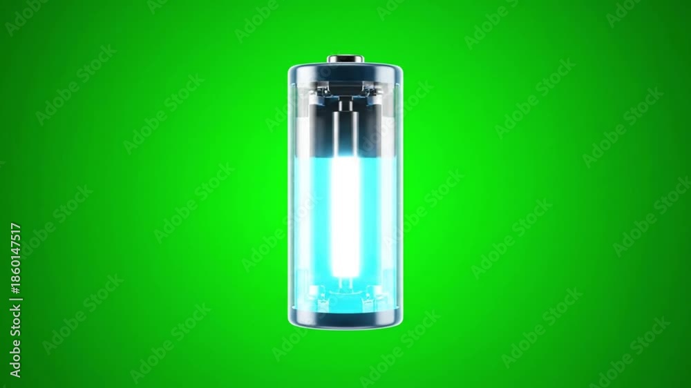 3D Battery Charging Animation with Transparent Glass Shell and Glowing ...