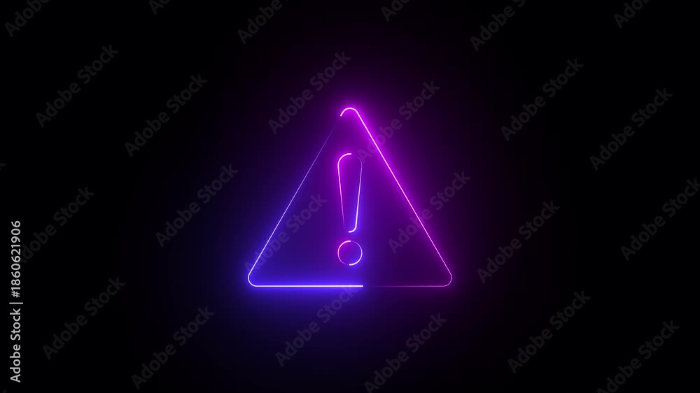 Neon warning attention icon, glowing neon danger risk warning with ...