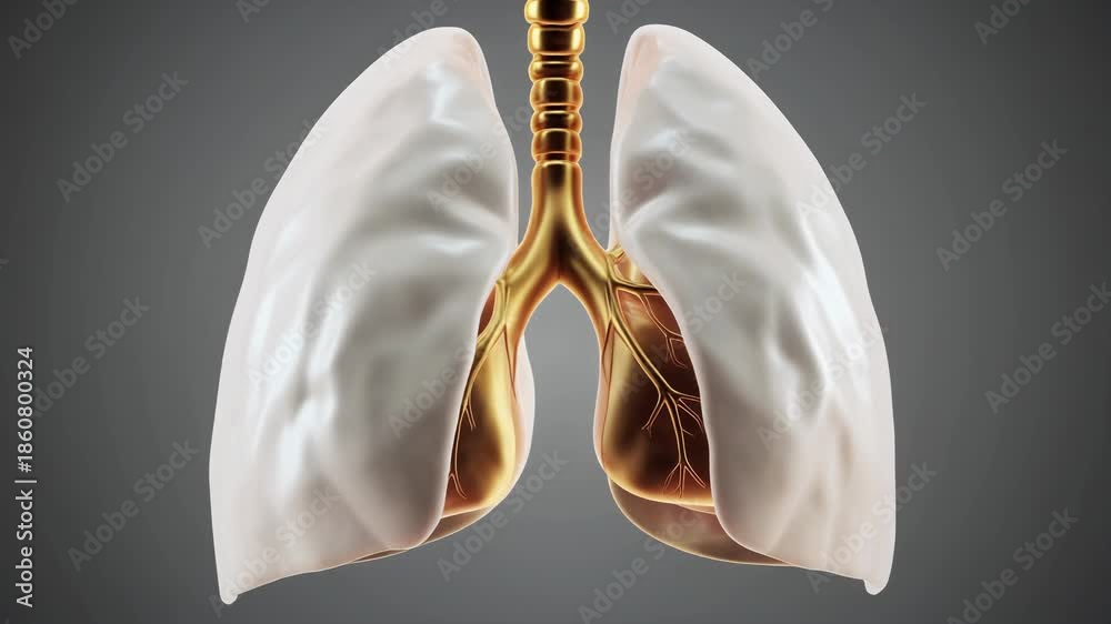 Animated 3D model of human lungs with trachea and bronchi, slow ...