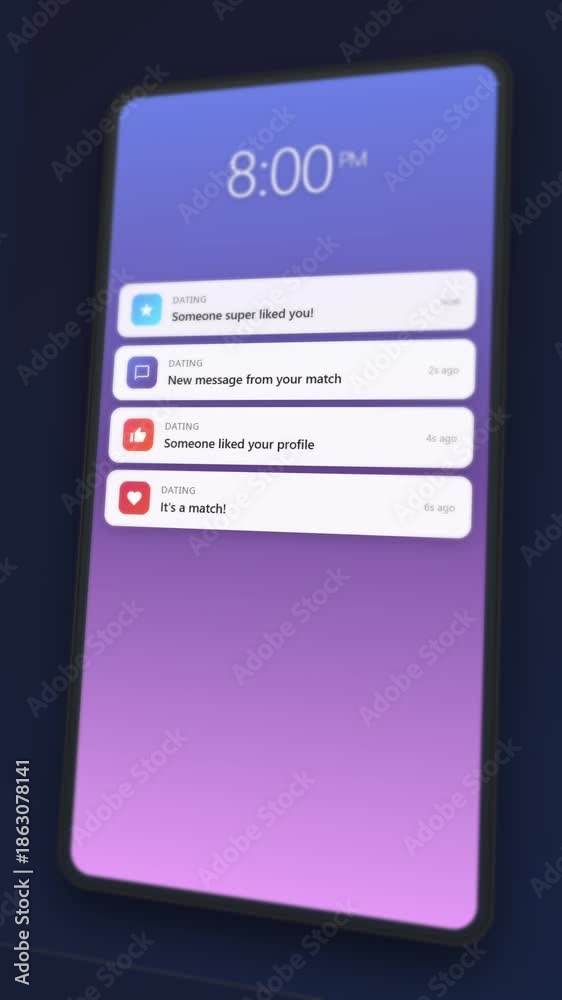 Dating App Push Notifications on Smartphone with New Match Like Message ...