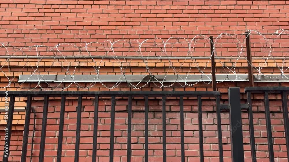 Metal Railing Atop Brick Wall CloseUp Tight Composition Highlighting ...