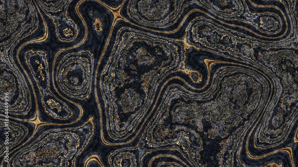 Gold veins in black stone - abstract background seamless loop. Digital ...