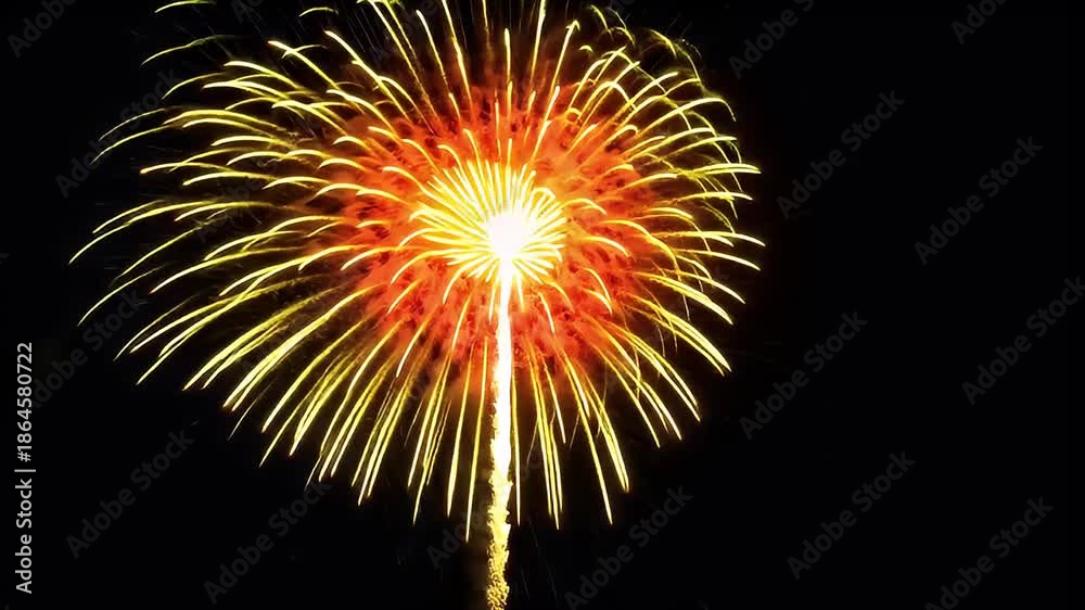 Fiery Orange Yellow Bursting Fireworks Display Illuminating the Dark ...