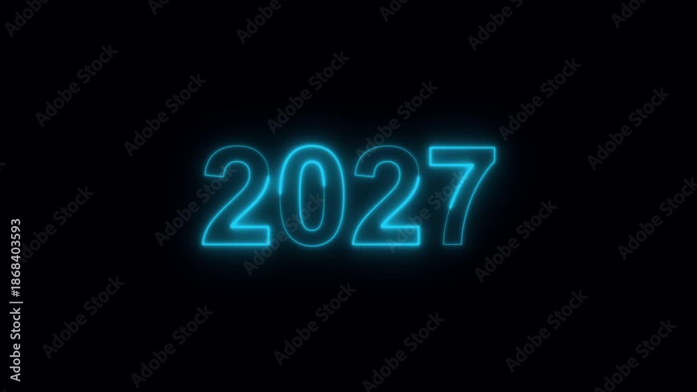 Neon 2027 icon animation on black background. Year changing from 2026 ...