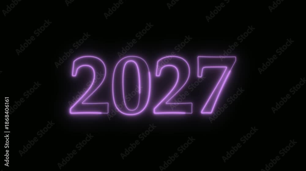 Neon 2027 icon animation on black background. Year changing from 2026 ...