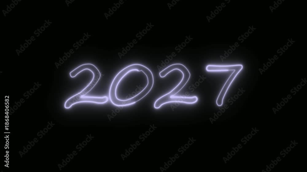 Neon 2027 icon animation on black background. Year changing from 2026 ...