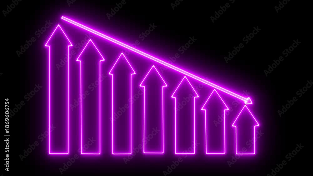 Neon Bar Chart with Downward Trend, Business Growth Graph Animation ...
