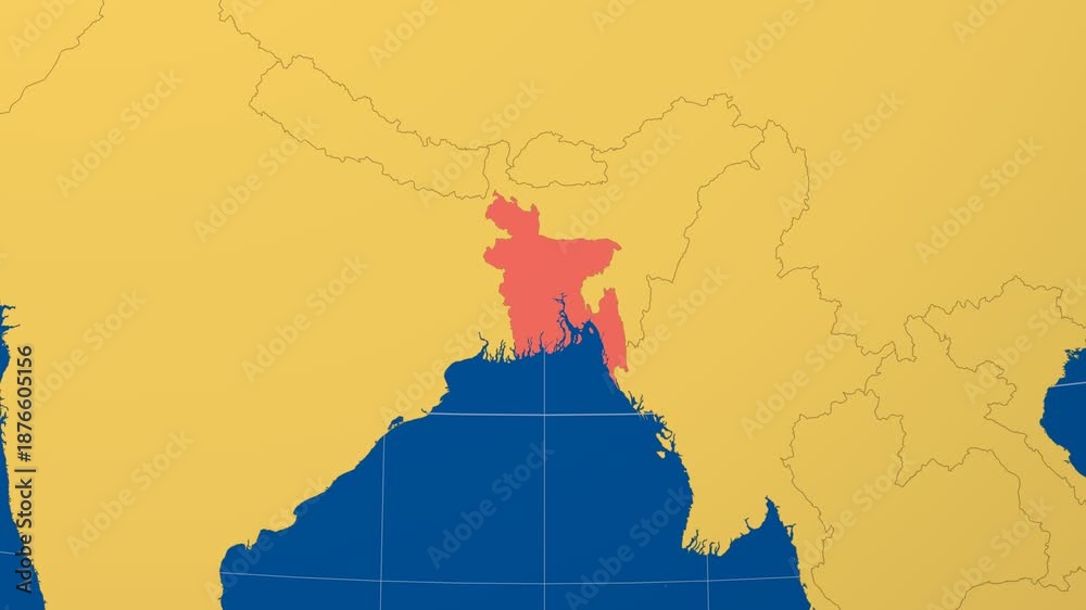 Bangladesh on Globe. Animated zoom into the country in Ocean Blue ...