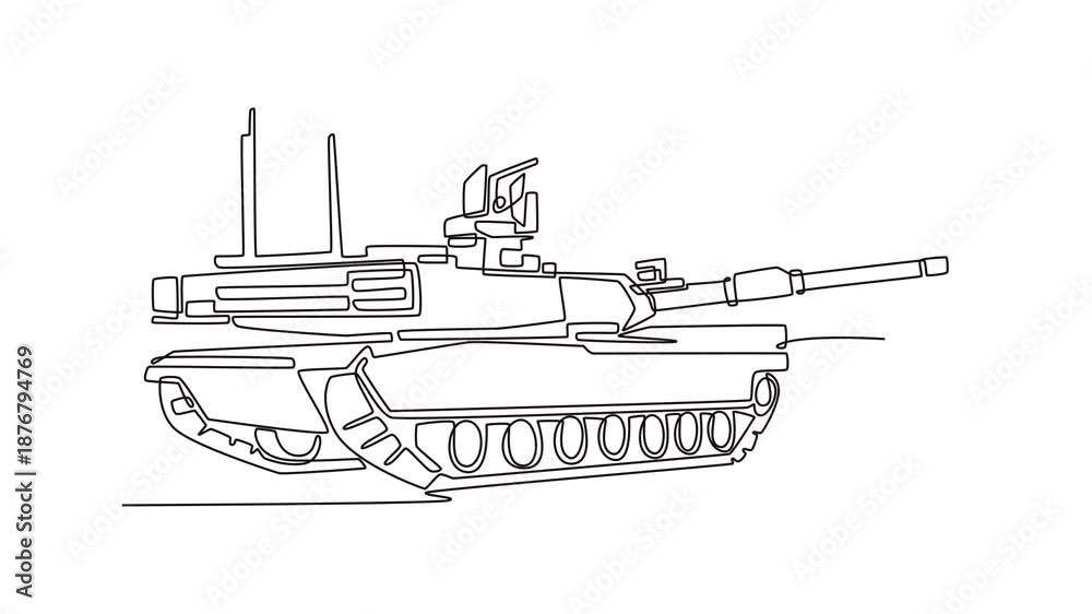 Animated self drawing of continuous line draw powerful main battle tank ...