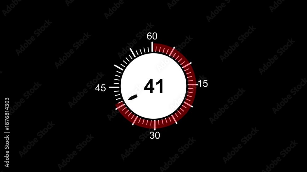 59 second countdown timer animation from 0 to 59 on a transparent ...