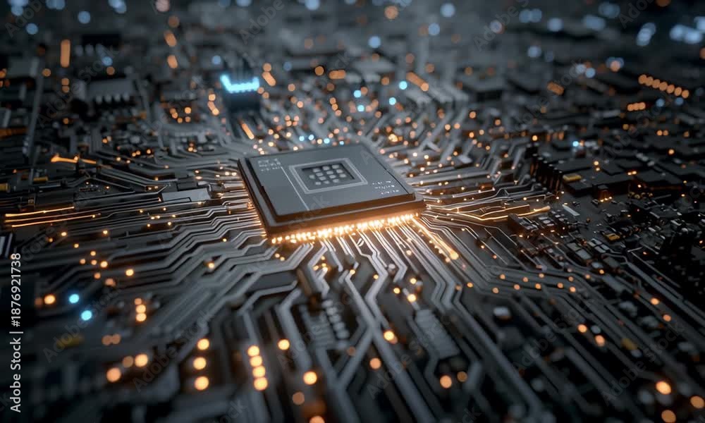 A glowing central processing unit (CPU) is intricately connected to a ...