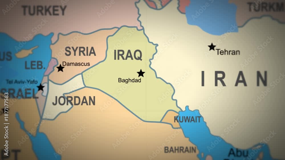 Geopolitical map of Iran and Iraq highlighting major urban areas Stock ...