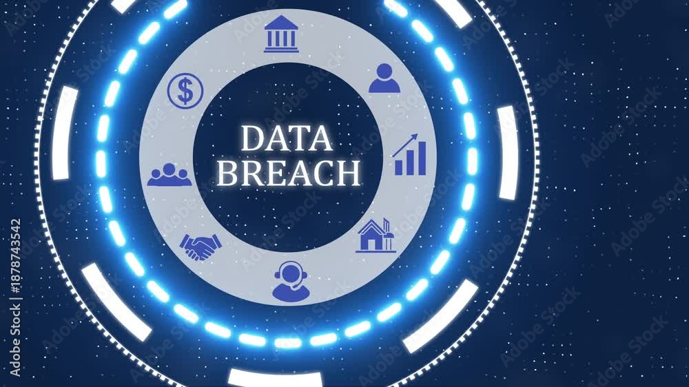 A data breach Button with Blue Digital Data Flow Technology Network ...