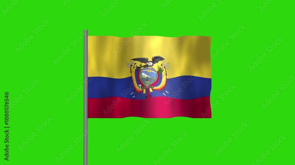 Flag of Ecuador, Pole flag of Ecuador on Green screen chroma key ...