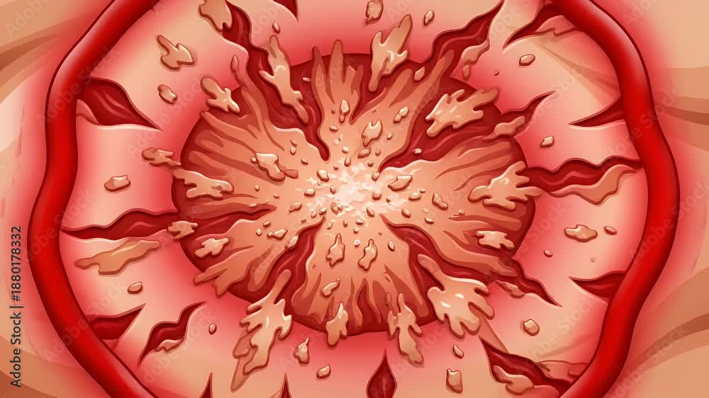Stylized 2D Animation Loop of Ringworm Infection Expansion with Red ...