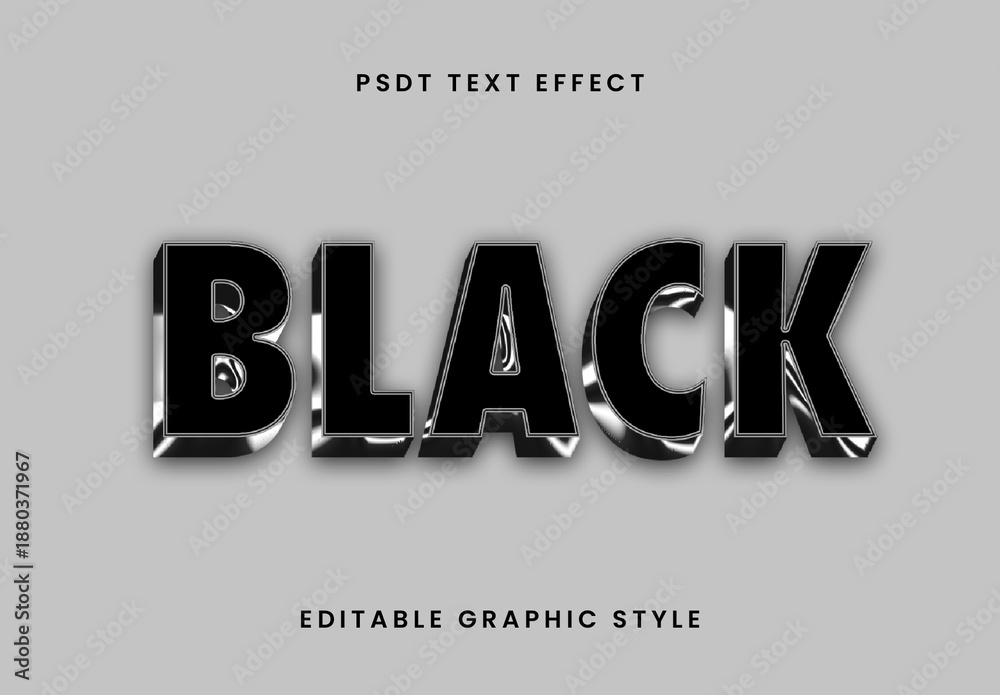 Black 3D Text Effect Glossy Chrome Font Stock Template | Adobe Stock