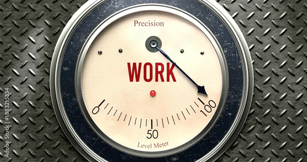 Work meter that is hitting a full scale, showing rising levels of work ...
