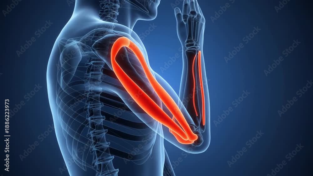 Medical illustration showing the human arm bones with the humerus ...