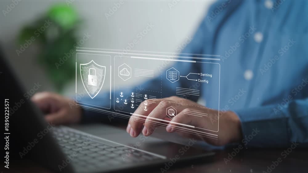 IT specialist securing enterprise network data using firewall ...