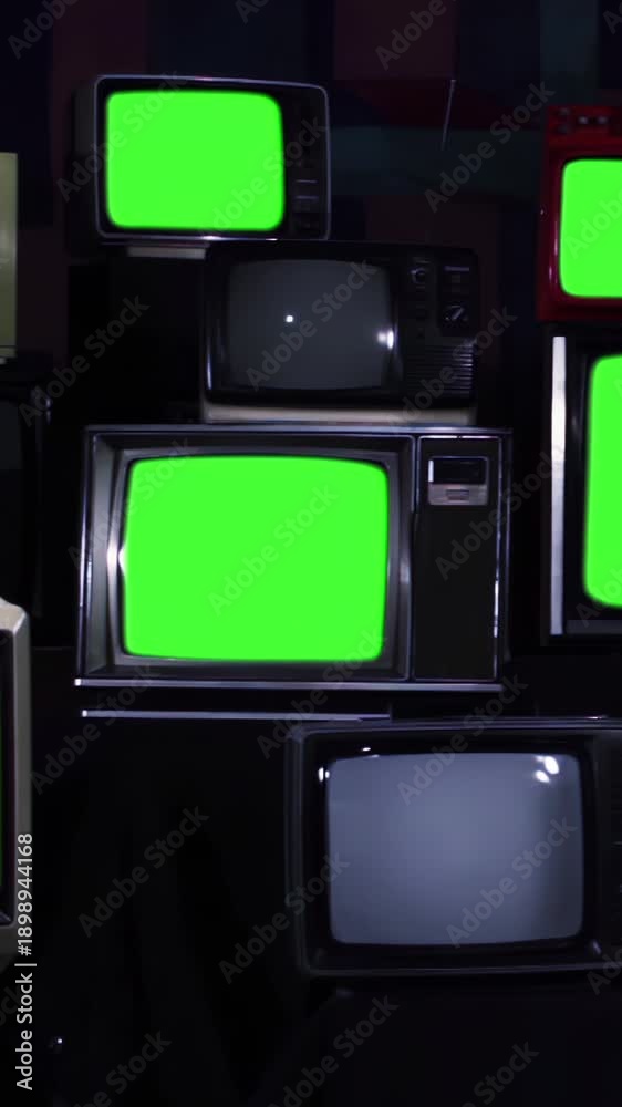 Vintage CRT Televisions Shutting Down Green Screens, Retro TV Wall ...