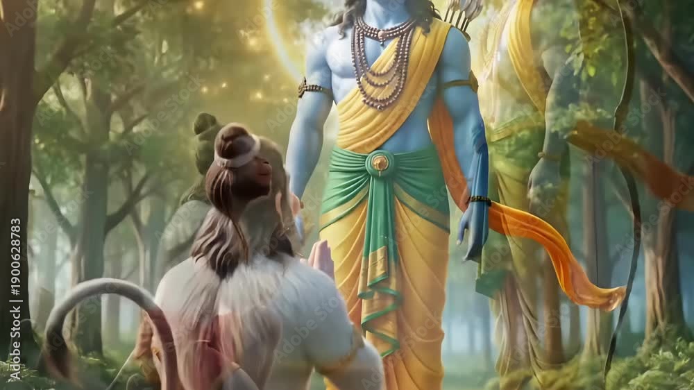 Vidéo Stock Devotional motion scene showing Lord Rama blessing Hanuman ...