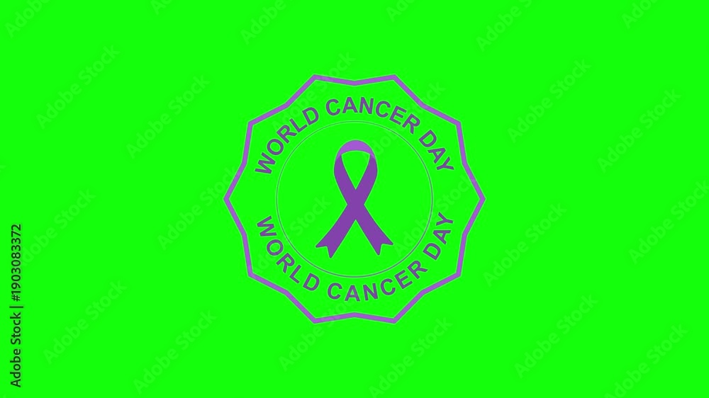 Animated world cancer day awareness seal with ribbon on green screen ...