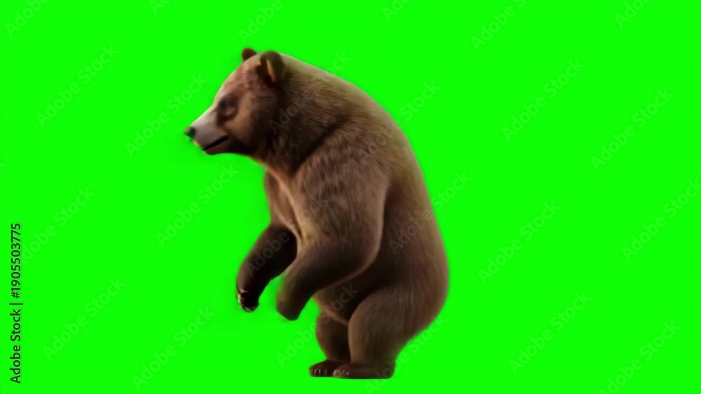 Large Brown Grizzly Bear Standing and Walking on Green Screen ...