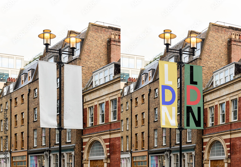 Real photo of two vertical urban fly banners in London. PSD template ...