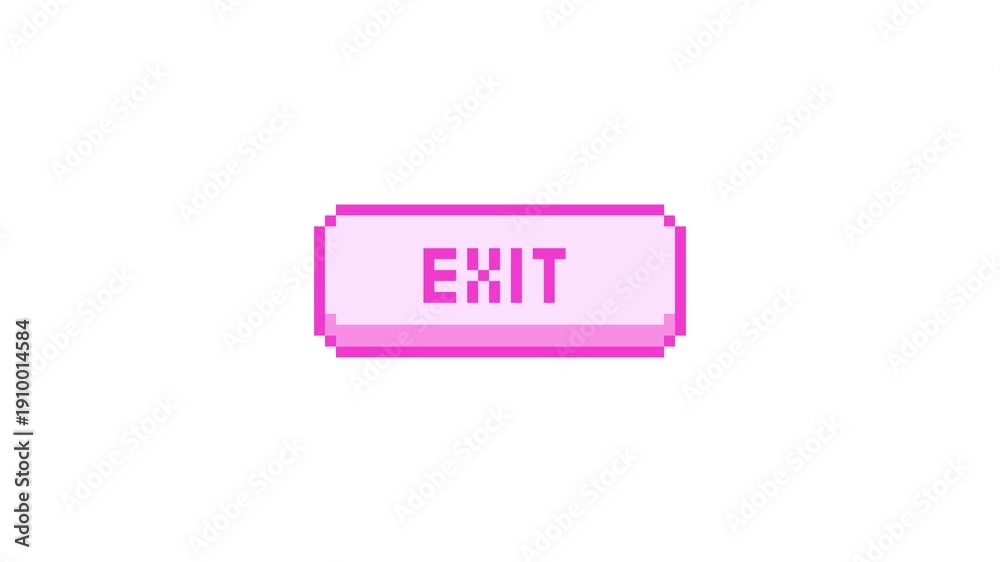 8-bit pixel art pink exit game button ui. looped animation 4k 30fps ...