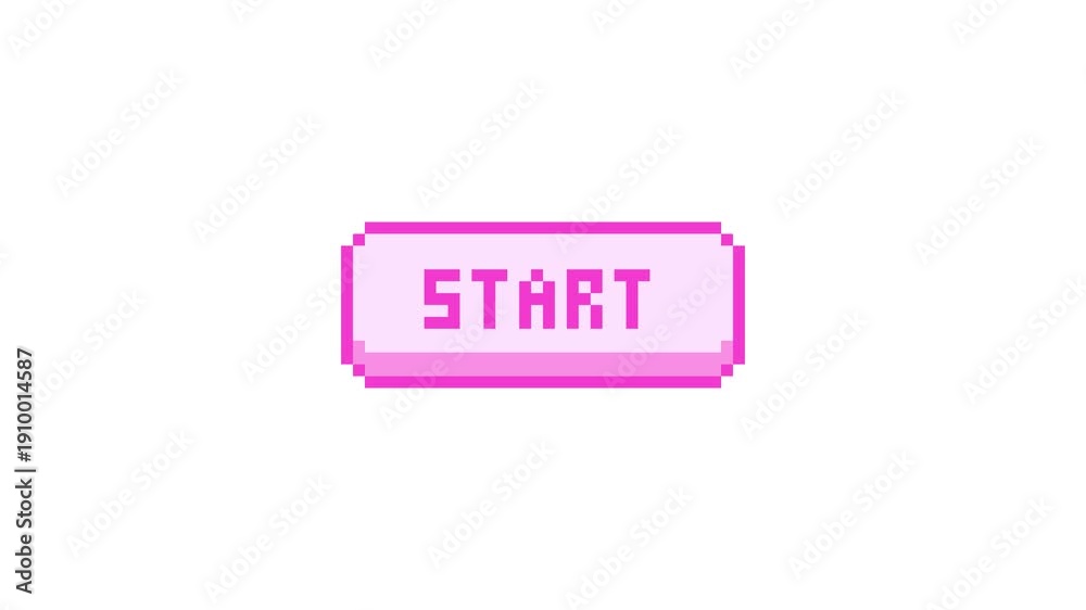 8-bit pixel art pink start game button ui. looped animation 4k 30fps ...