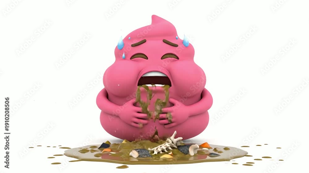 Isolated 3d rendered illustration of a pink vomit emoji character ...