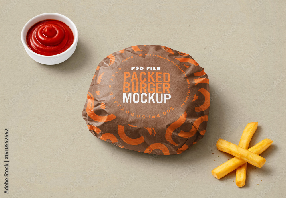 Top View Wrapped Burger Mockup for Fast Food Brandings Stock Template ...