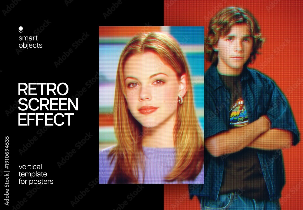 Retro TV Poster Photo Effect Mockup Stock Template | Adobe Stock