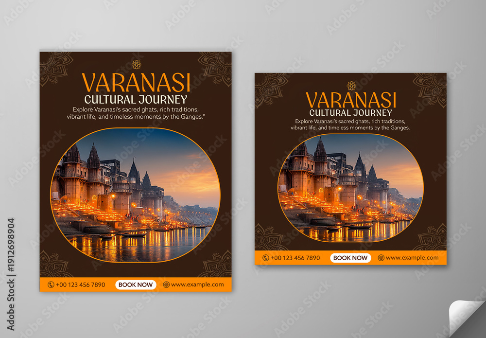 Editable Cultural Journey Varanasi Travel Social Media Template Set ...